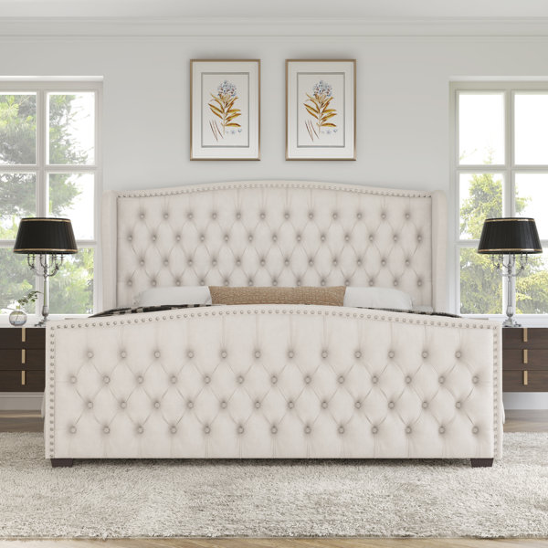 Willa Arlo Interiors DuJuan Deep Button Tufted Upholstered Bed with Nailhead Trim Wingback ...